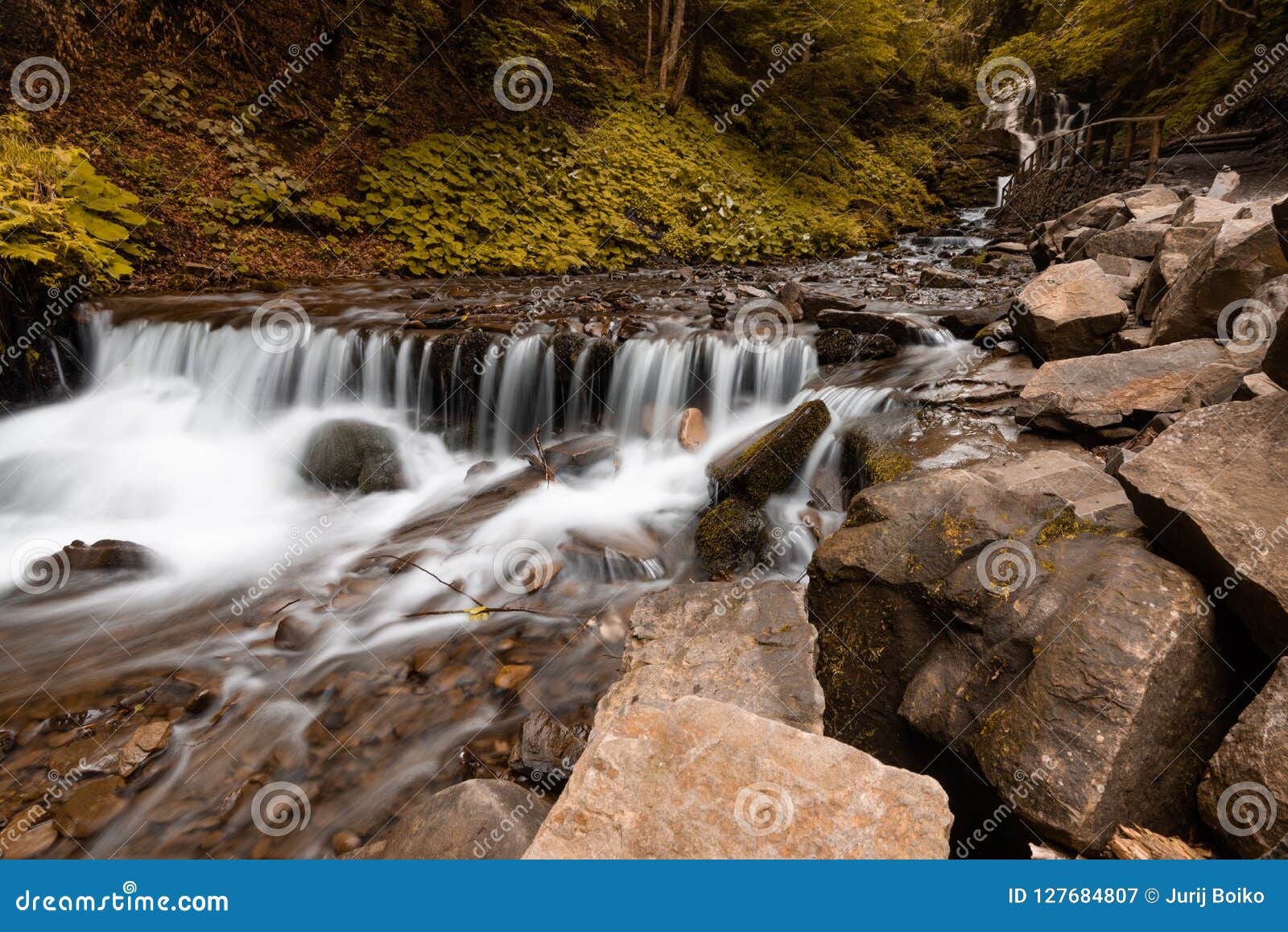 Beautiful Mountain Waterfall with Fast Flowing Water and Rocks, Long ...