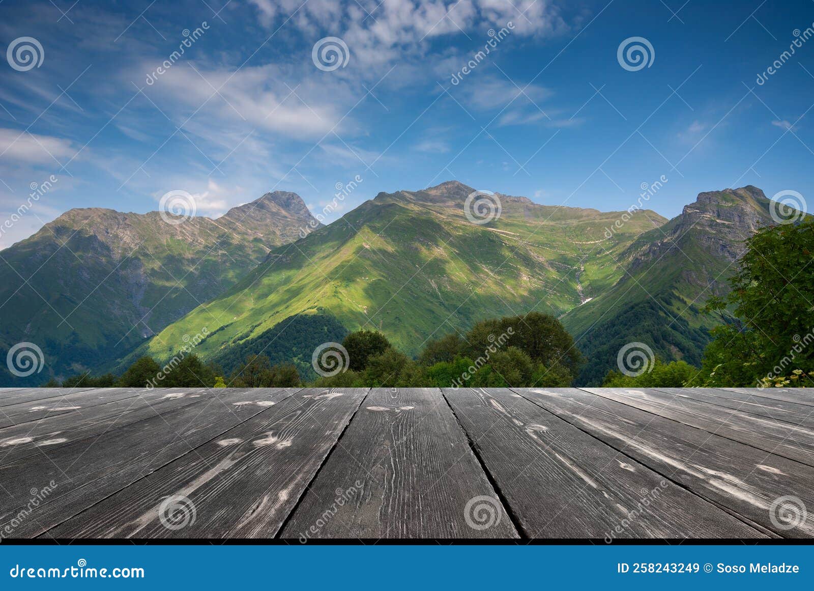 Beautiful Mountains with Empty Wooden Table. Natural Template Landscape ...