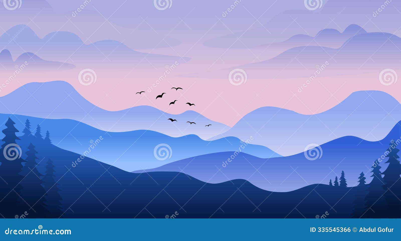 Beautiful Mountains Landscape Blue Gradient Stock Illustration ...