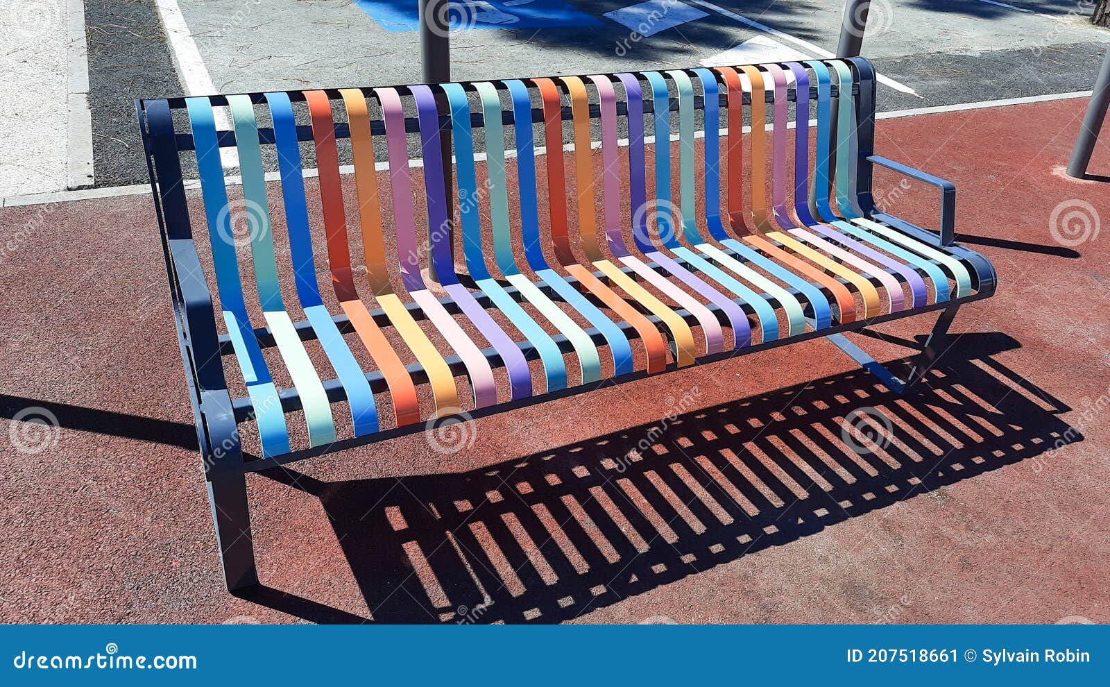 Beautiful Multi-colored Bench in City Street Stock Image - Image of ...