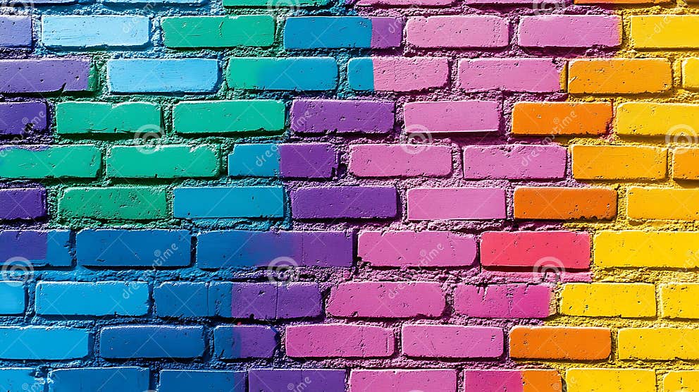 Vividly Bright Highly Saturated Painted Brick Wall, Use the Folowing ...