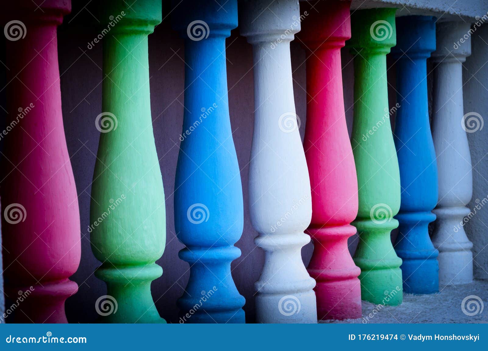 Beautiful Multi-colored Columns, Fence Railing Stock Photo - Image of ...