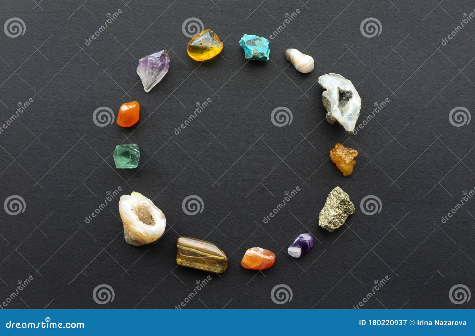 Beautiful Multi-colored Gems and Crystals are Arranged in a Circle in ...