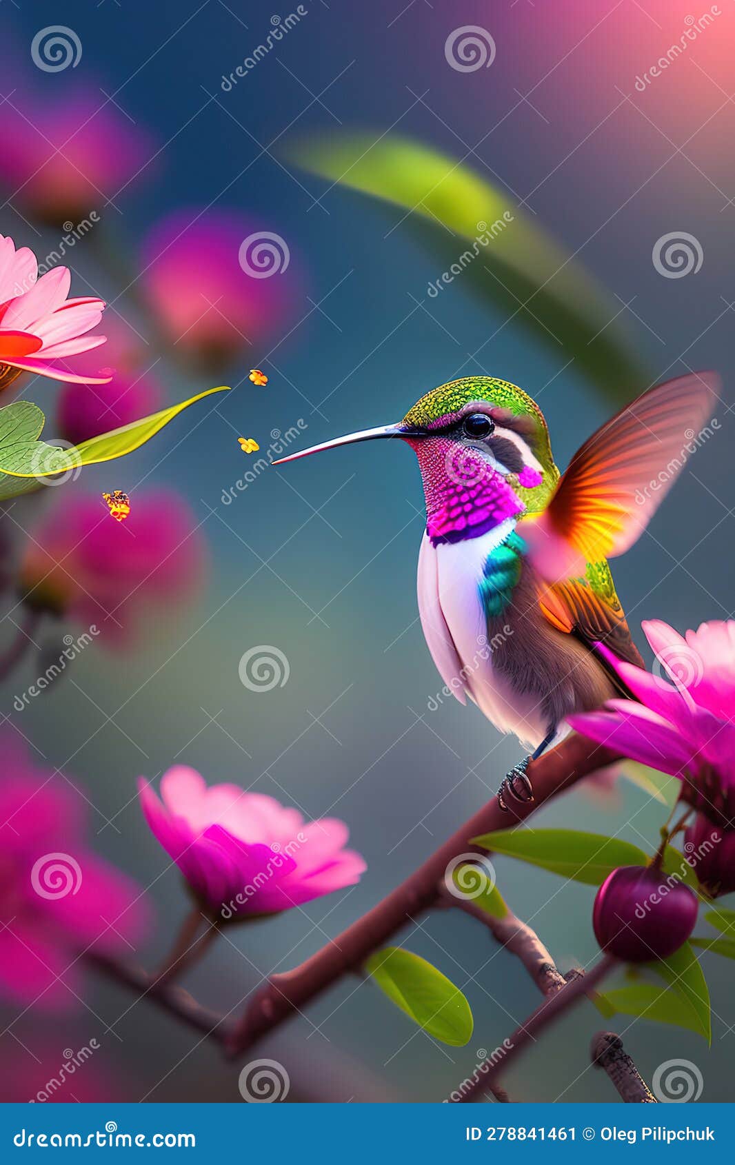 Beautiful Multi-colored Hummingbird Has Arrived,Ai Stock Illustration ...