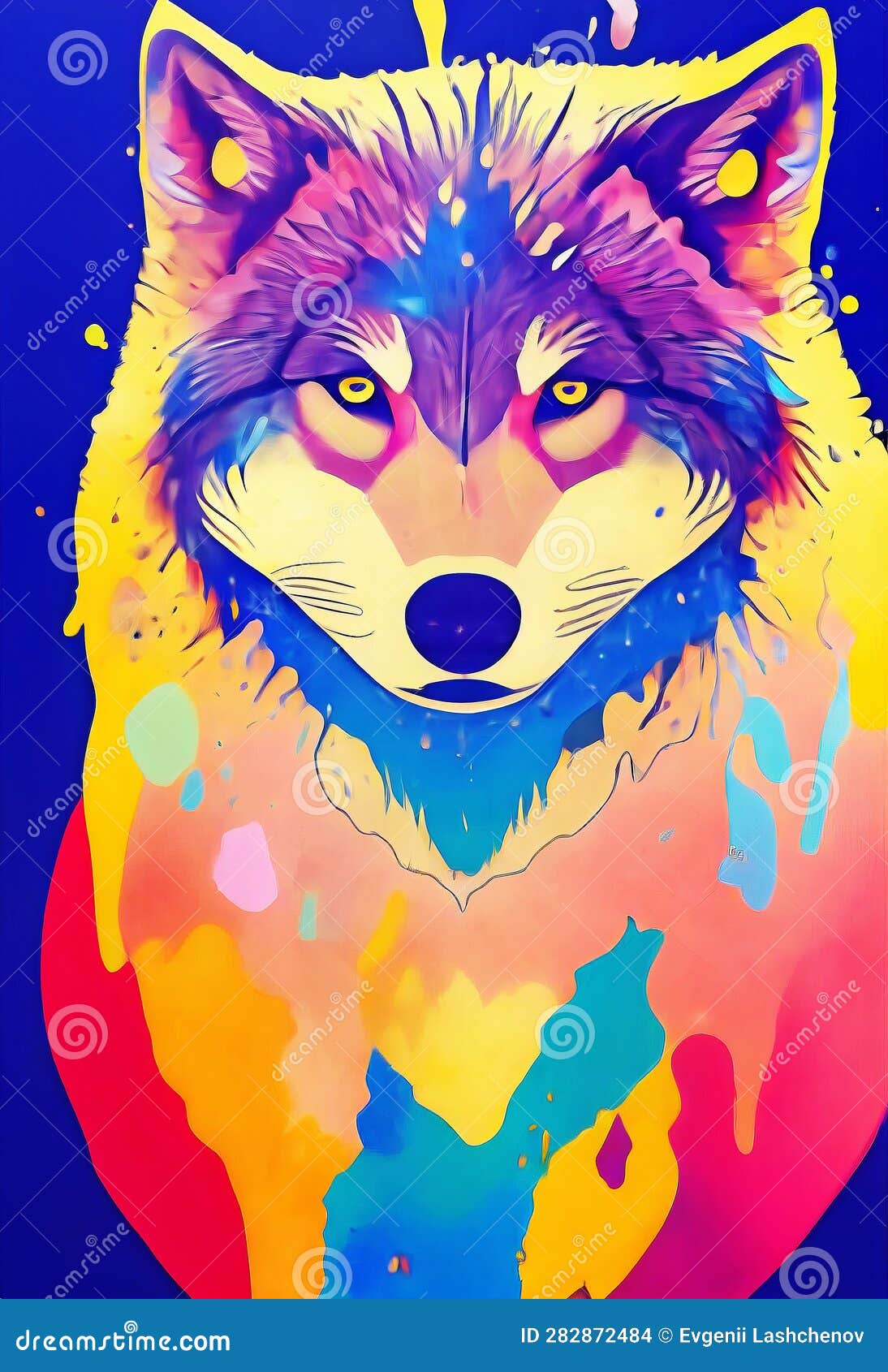 Beautiful Multi-colored Illustration of the Muzzle of a Wolf. Dripping ...