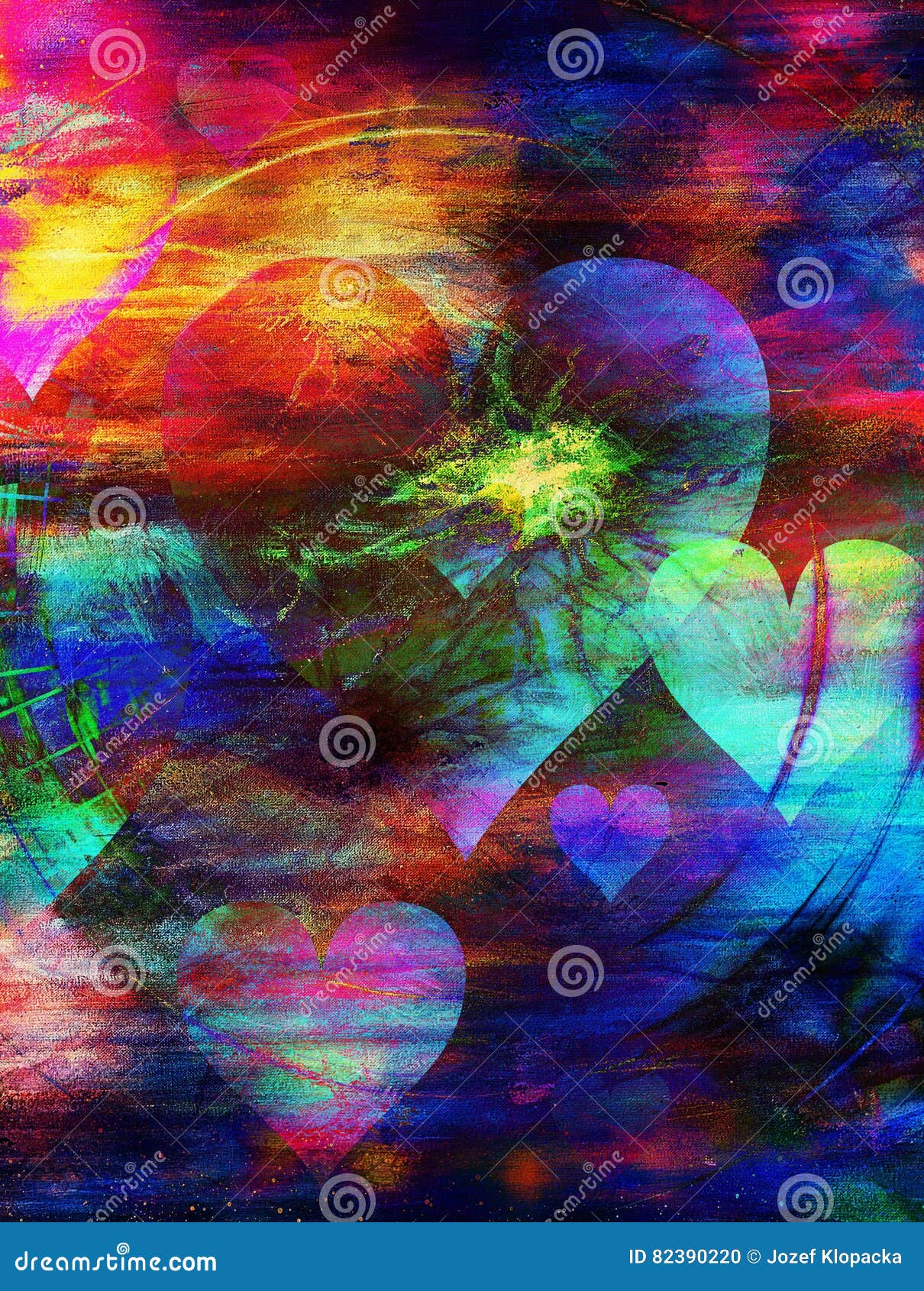 Beautiful Multicolor Collage of Hearts Flying in Space. Stock ...