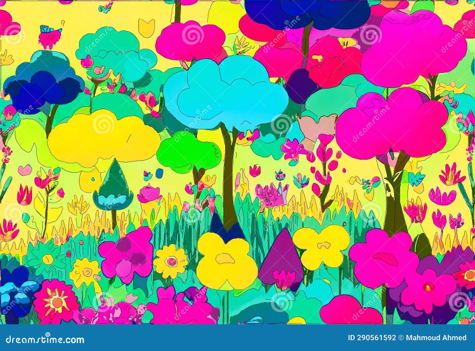 Beautiful Multicolor Trees Garden Stock Illustration - Illustration of ...