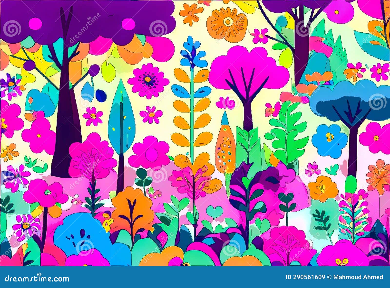 Beautiful Multicolor Trees Garden Stock Illustration - Illustration of ...