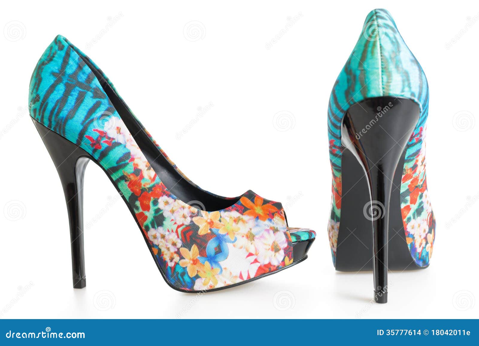 Beautiful Multicolored Stiletto Shoes on White Stock Photo - Image of ...