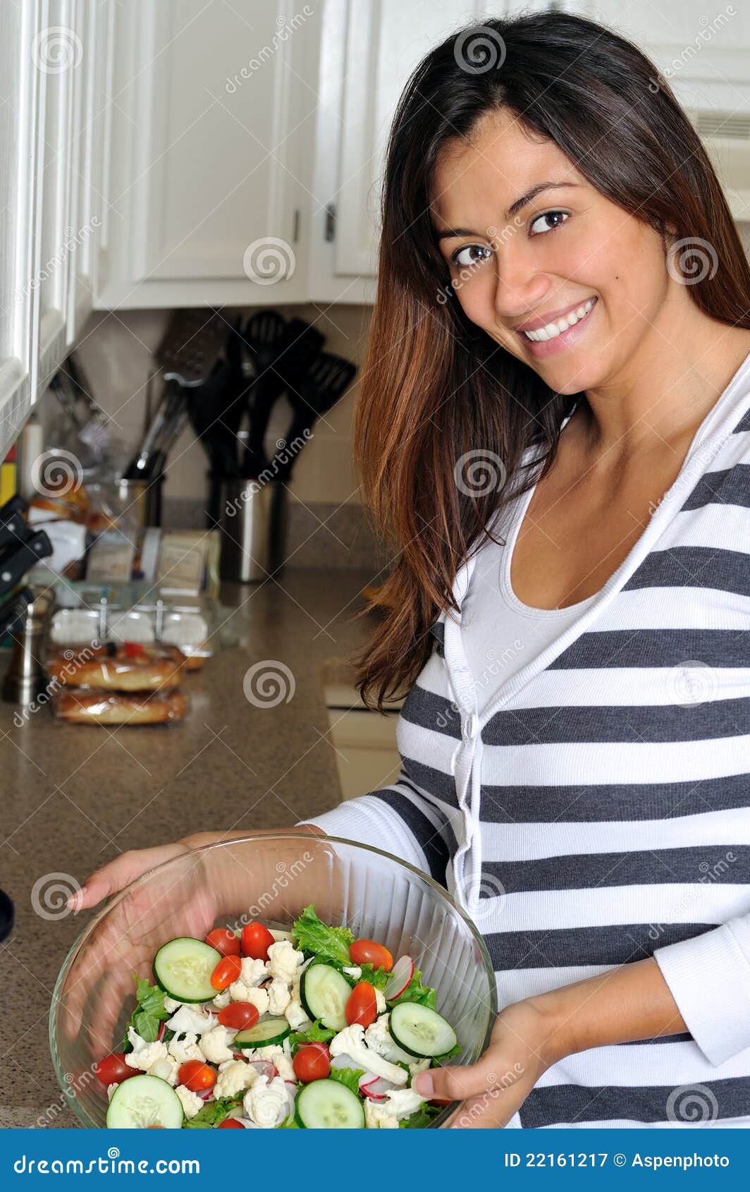 Beautiful Multiracial Woman Making Salad Stock Image - Image of prepare ...