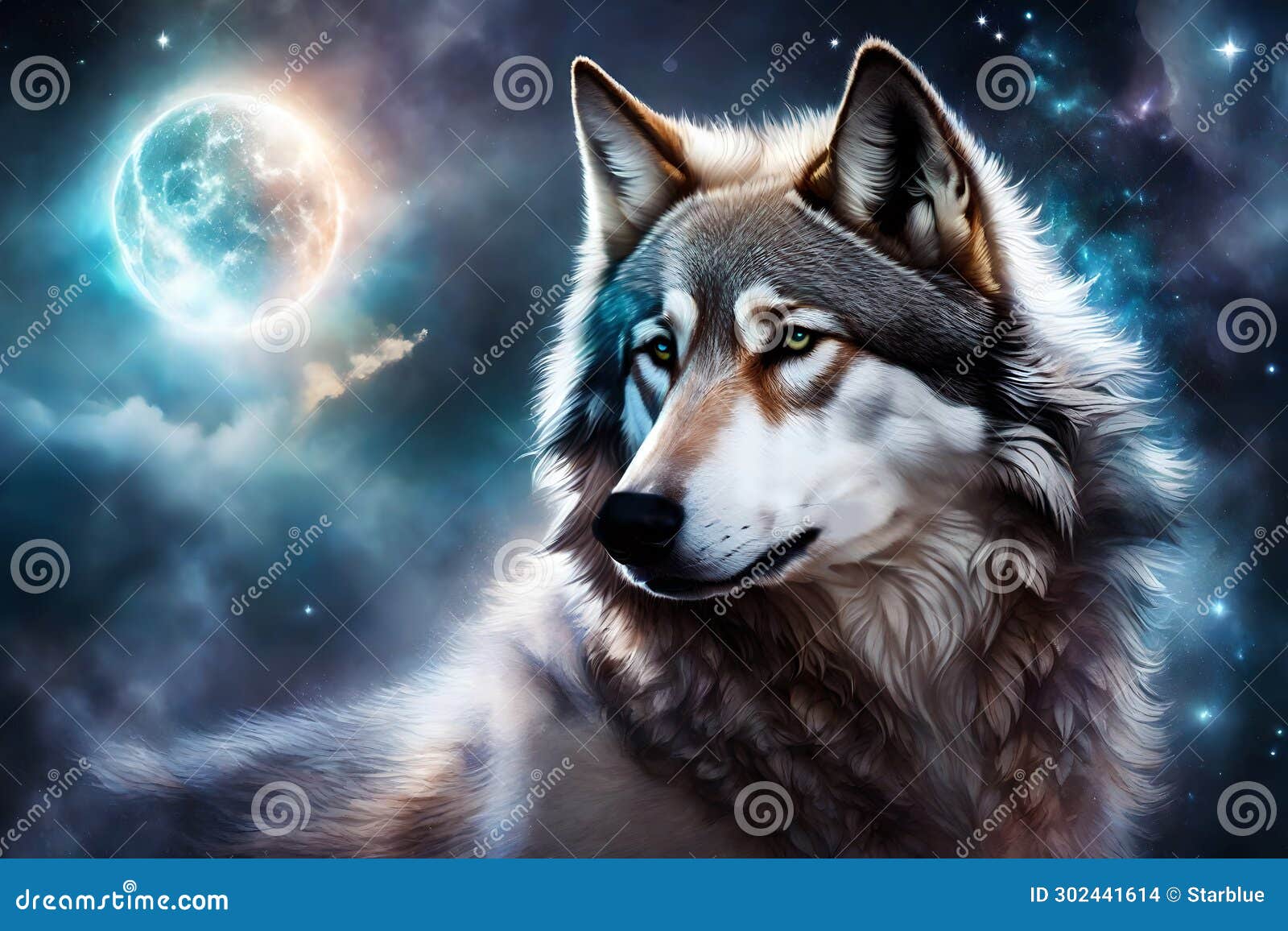 Beautiful Mystic Wolf in Fantasy and Magic Style Stock Illustration ...