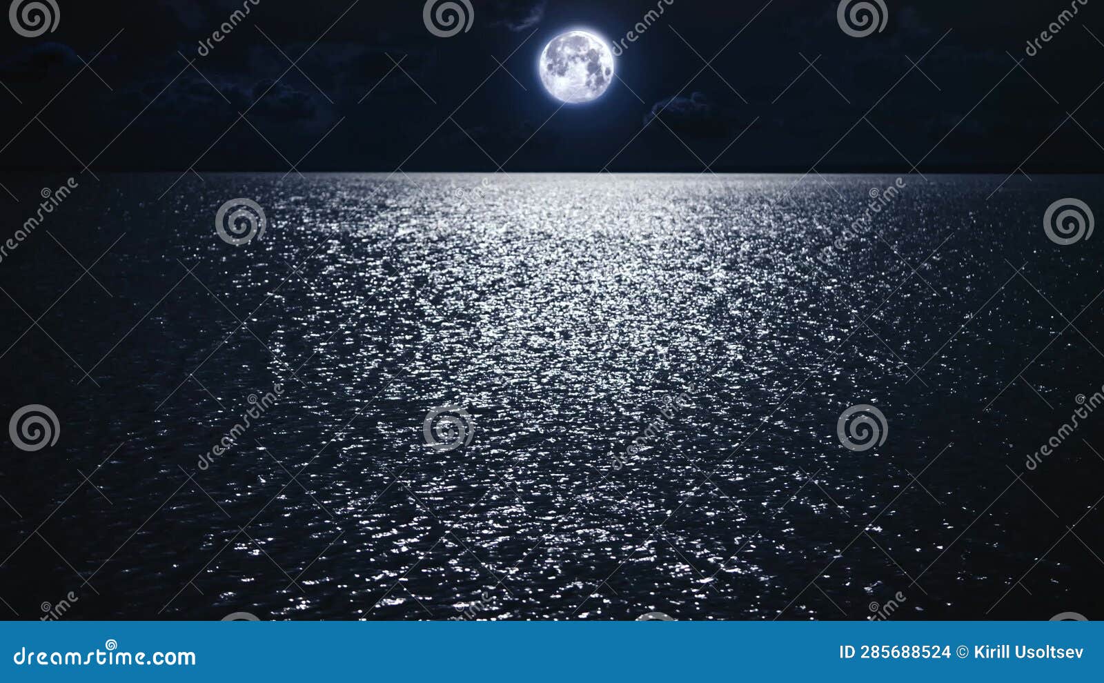 Beautiful and Mystical Night Scene. the Full Moon Hangs Over the Night Surface of the River ...