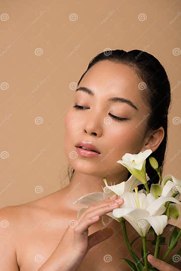 Beautiful Naked Asian Girl With White Stock Image Image Of Portrait