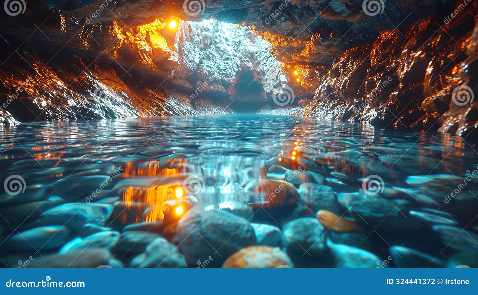 The Cave With The Reflection Of Bright Fantasy Light Inside Shows The ...