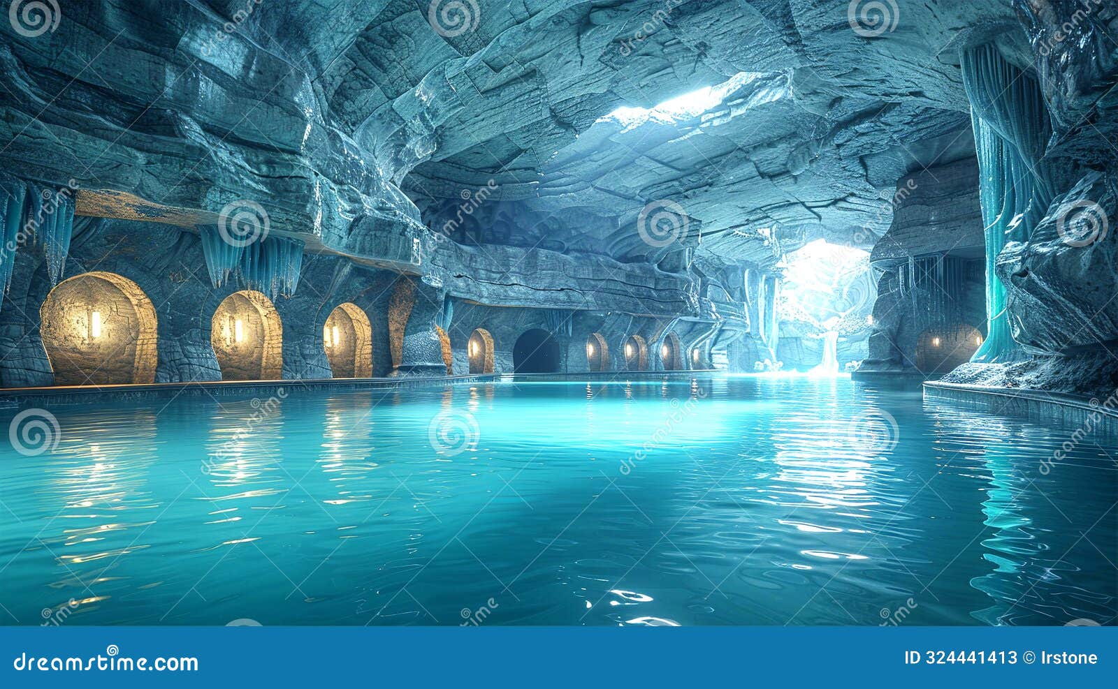 The Cave With The Reflection Of Bright Fantasy Light Inside Shows The ...