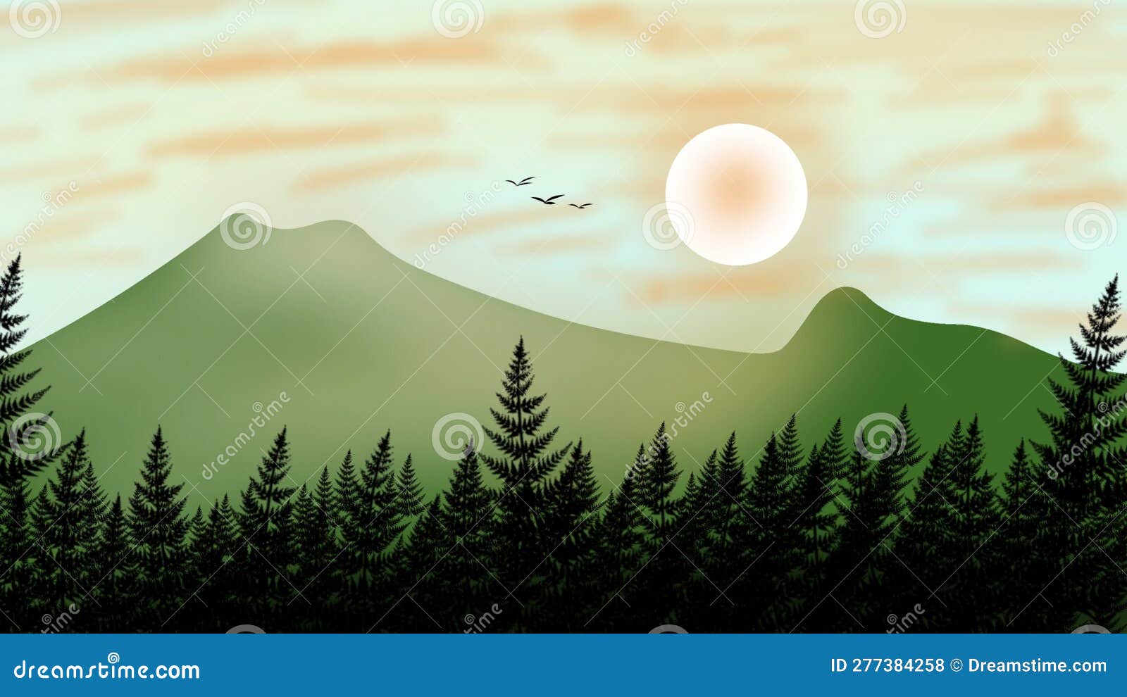 Beautiful Natural Landscape Illustration, Natural Scenery Stock ...