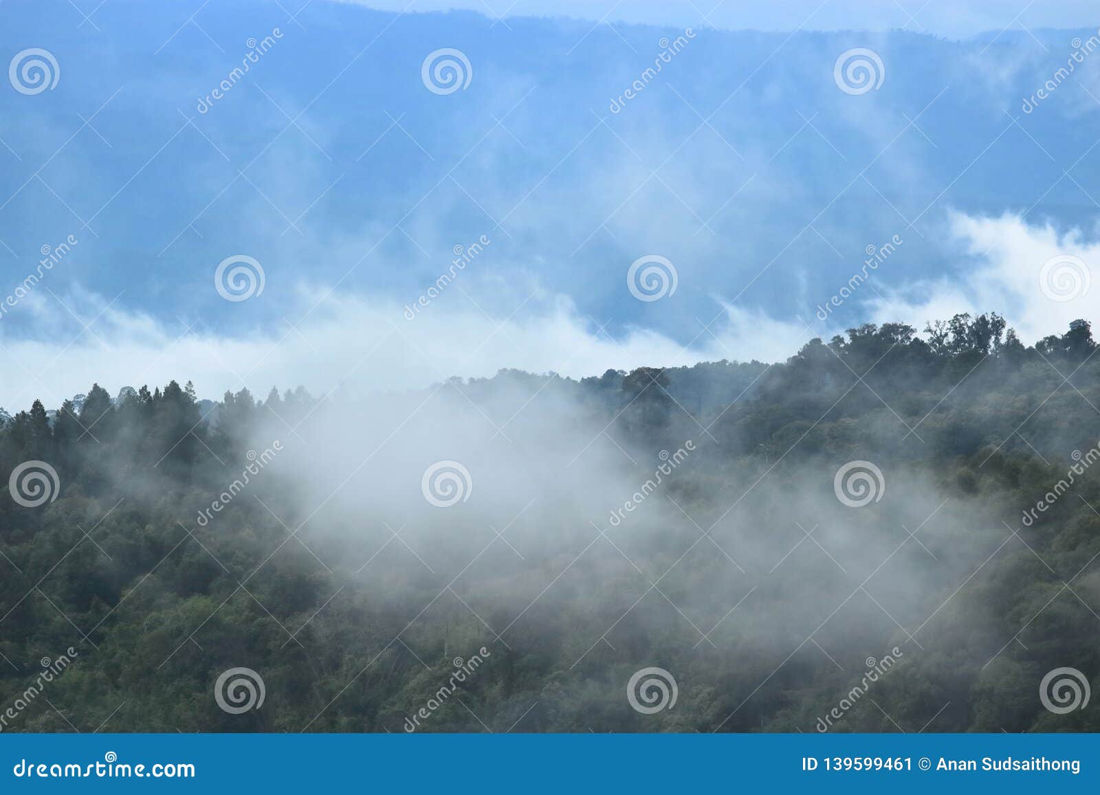 Beautiful Natural Scenery of Mist Over Green Mountain Stock Image ...