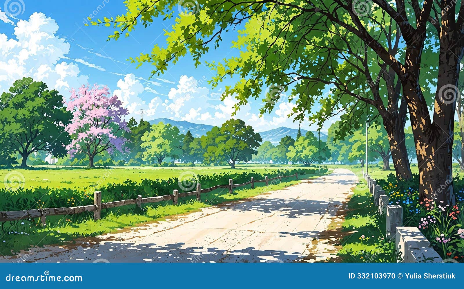 Beautiful Natural Scenery Outside in Spring, Anime Style. Anime Style ...