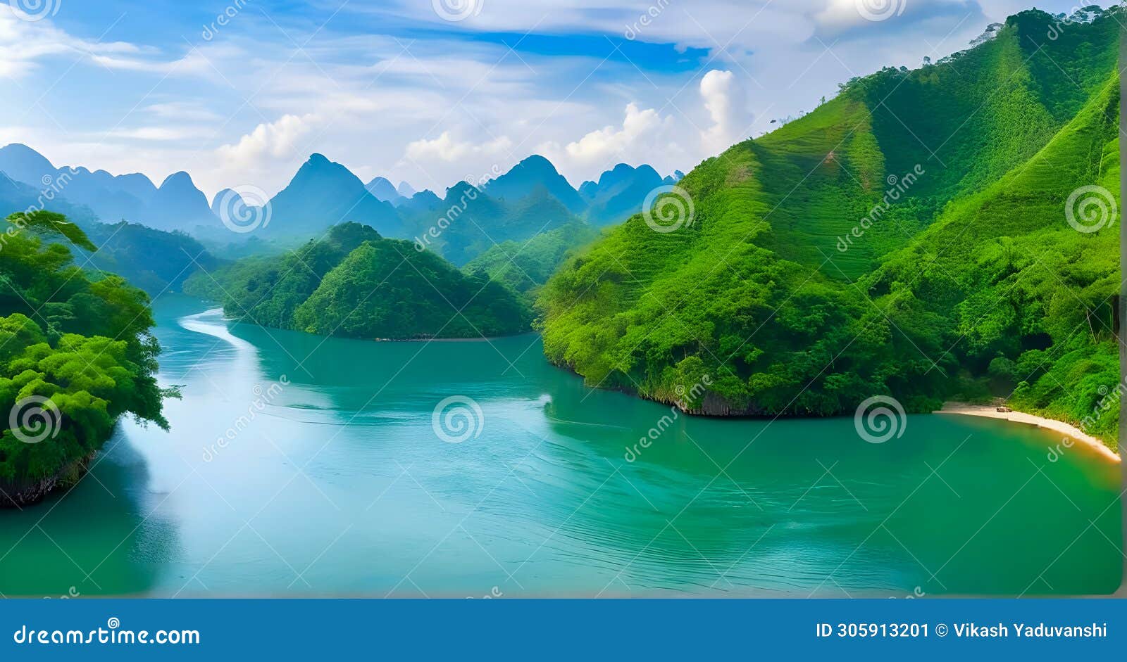 Beautiful Natural Scenery of River in Southeast Asia Stock Illustration ...