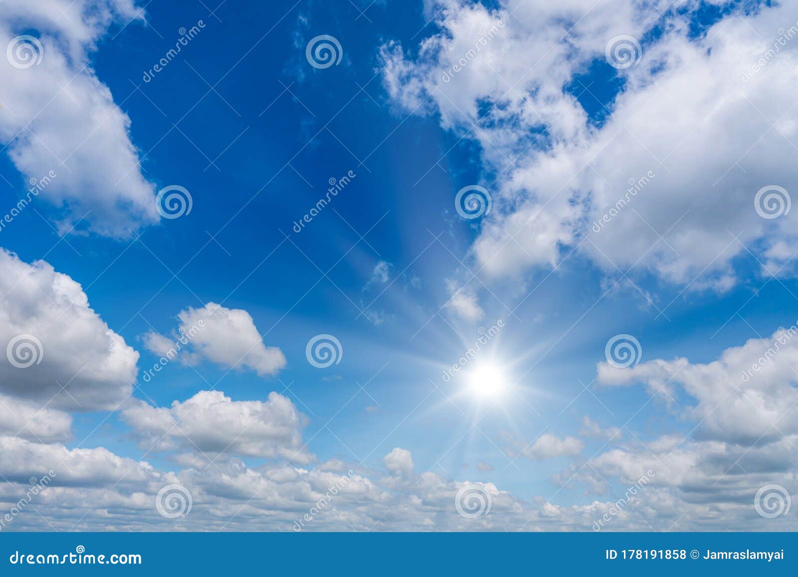 Blue Sky with Clouds and Sun Shines Bright in the Day Stock Photo ...