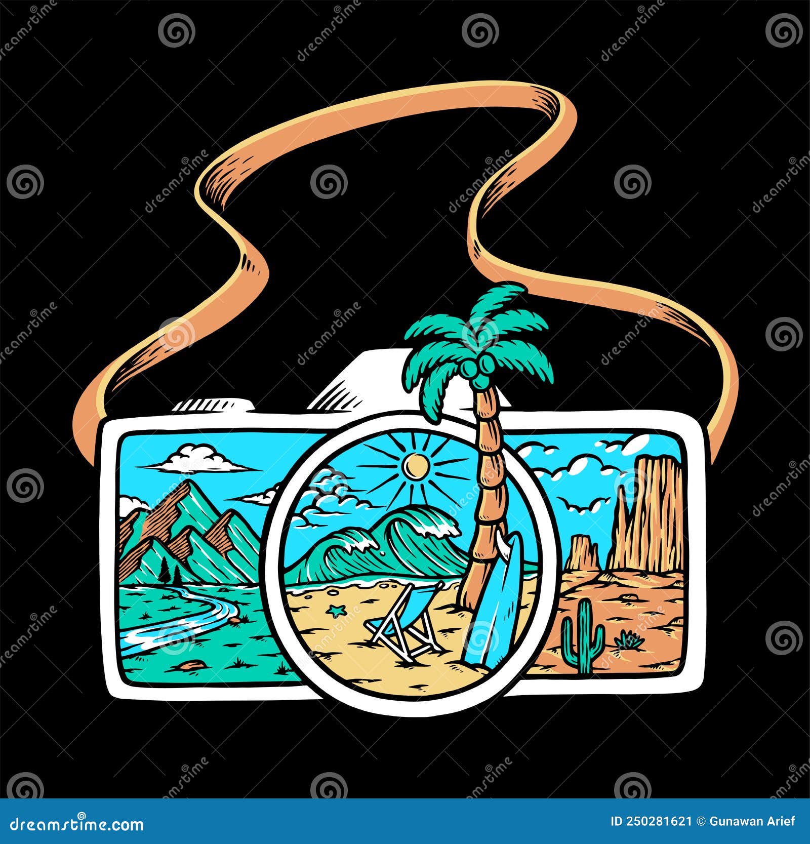 Beautiful Nature Camera Hand Drawn Illustration Stock Vector ...