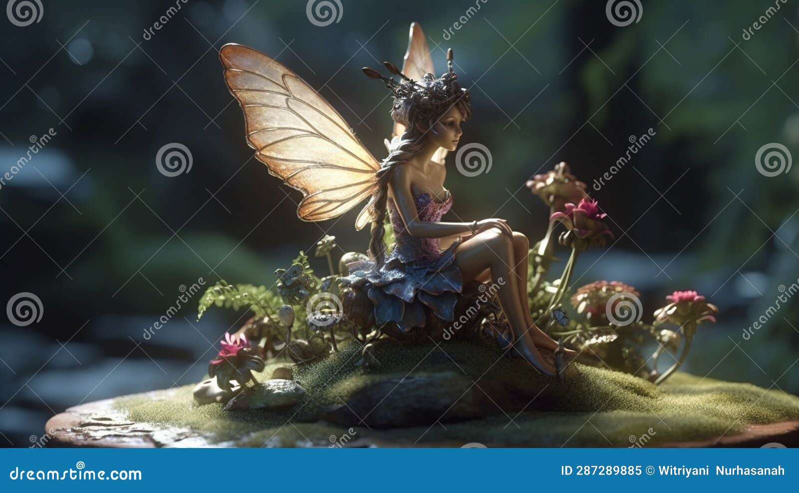Beautiful Nature Fairy Sitting on a River Stone. Beautiful Fairy Stock ...