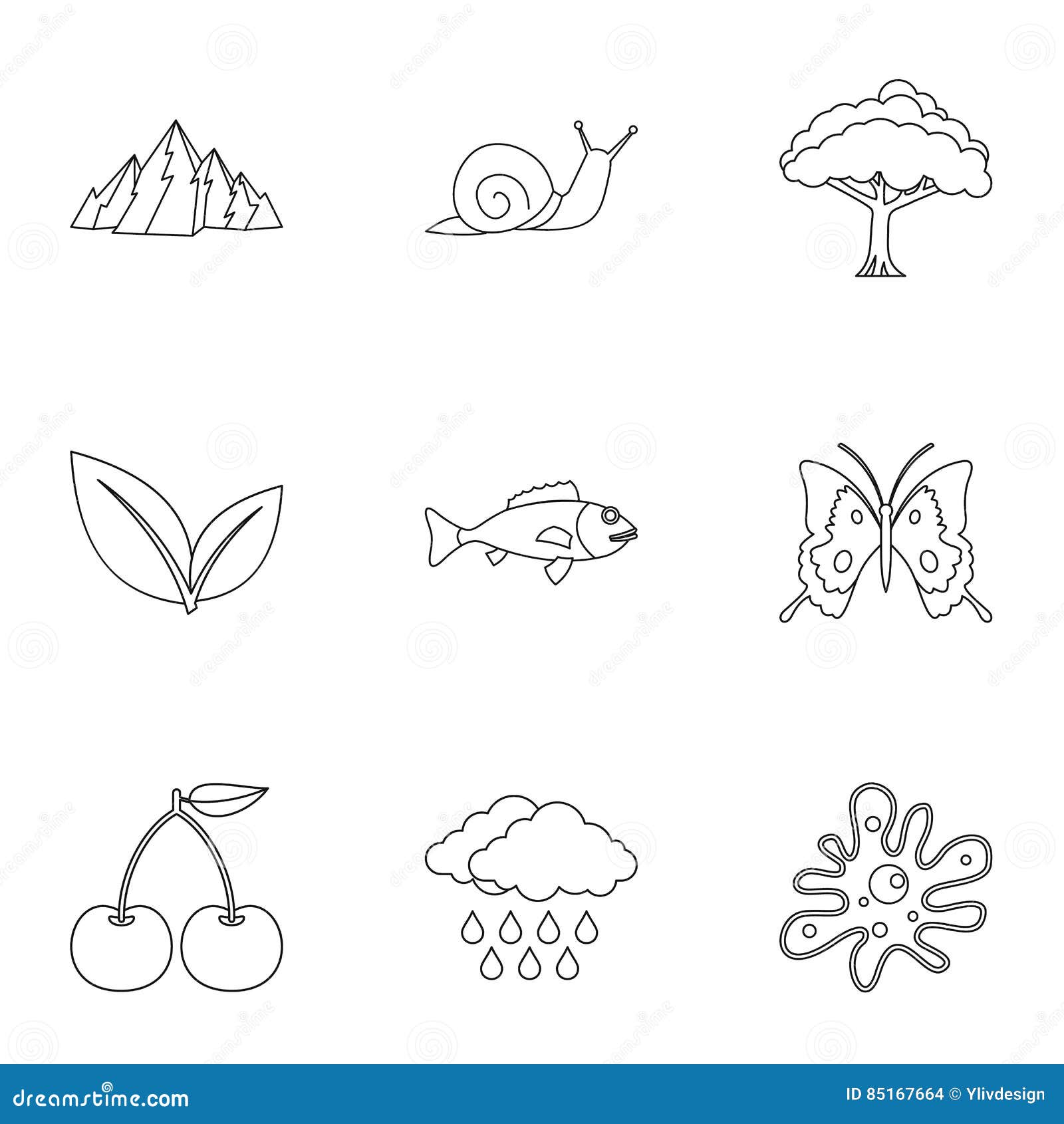 Beautiful Nature Icons Set, Outline Style Stock Vector - Illustration ...
