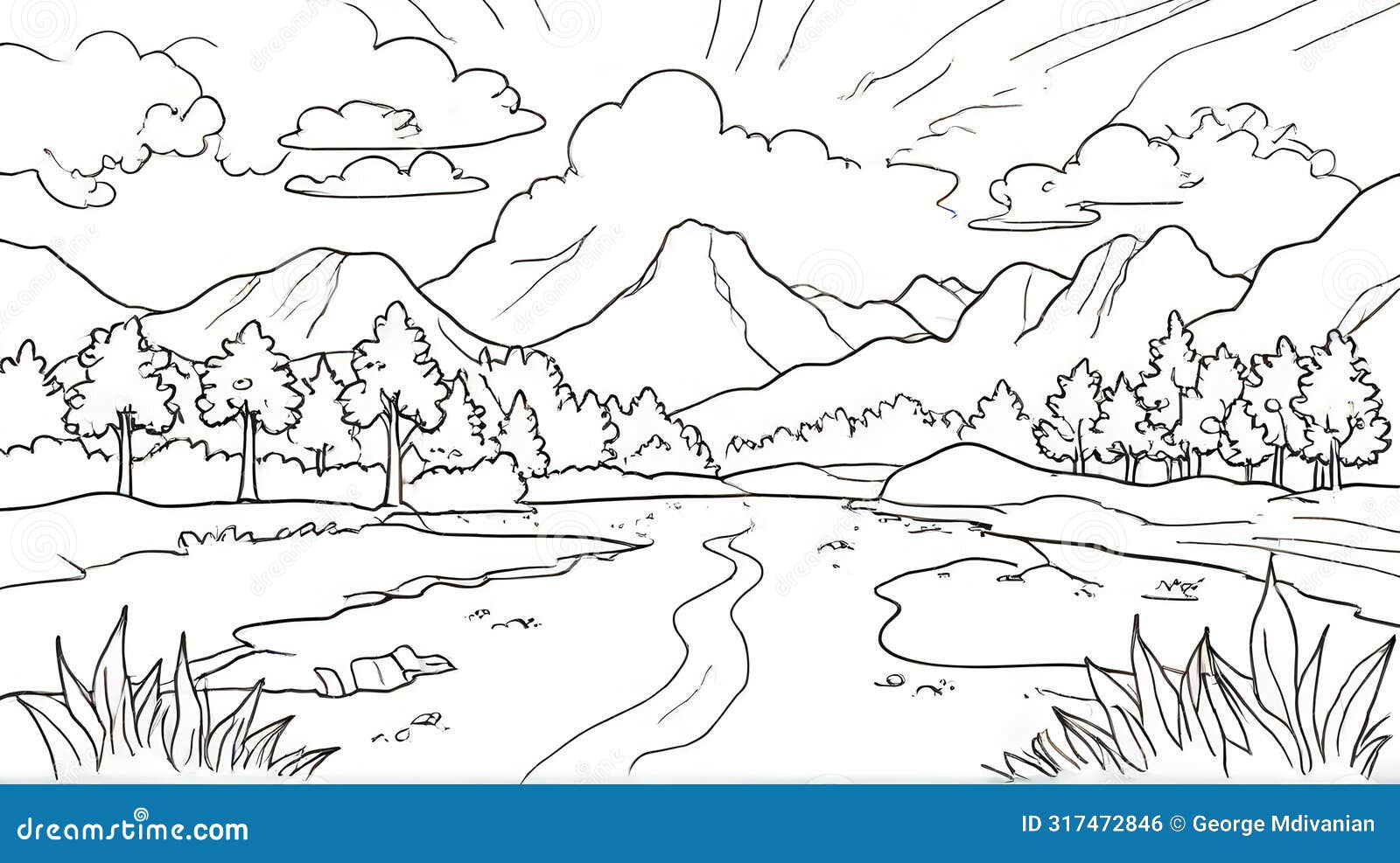 Beautiful Nature Landscape, Coloring Book Stock Illustration ...