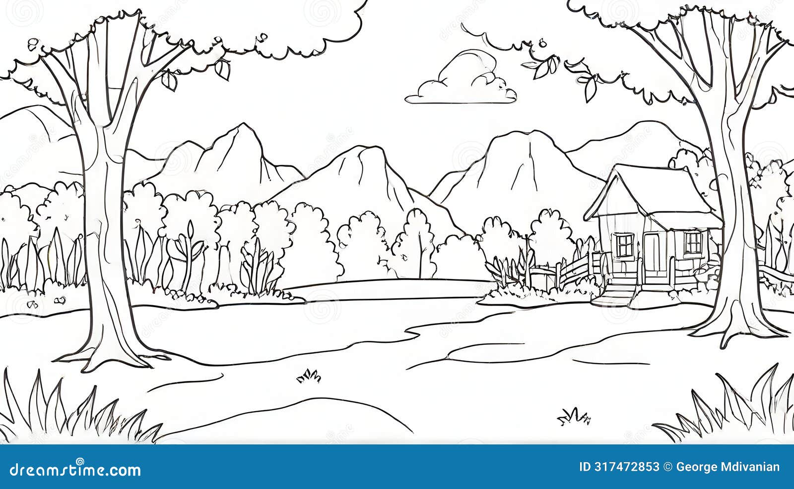 Beautiful Nature Landscape, Coloring Book Stock Illustration ...
