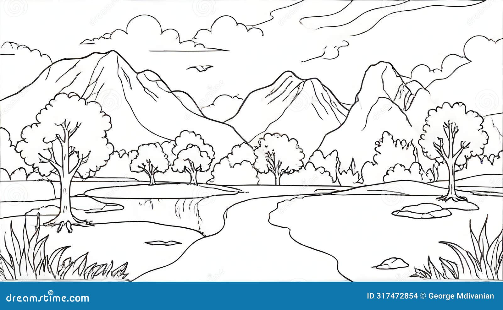 Beautiful Nature Landscape, Coloring Book Stock Illustration ...