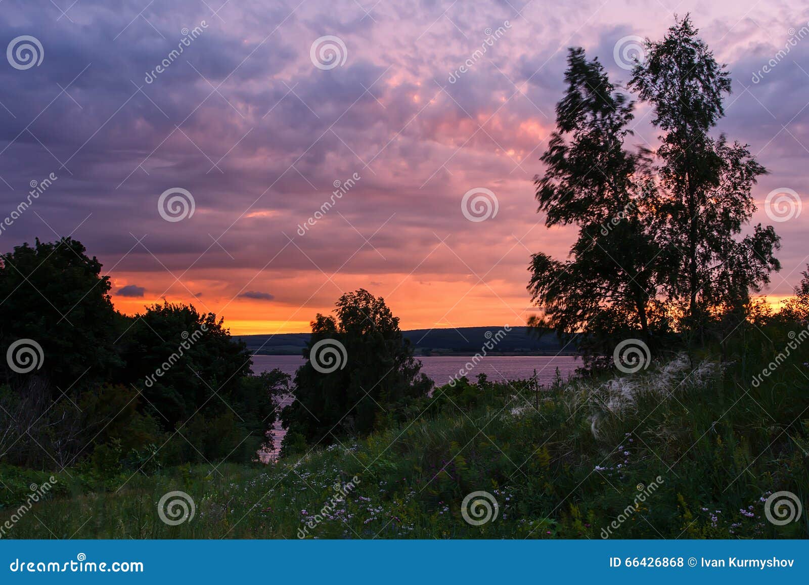 Beautiful Nature Landscape. Sunset on River at Dusk Stock Photo - Image ...