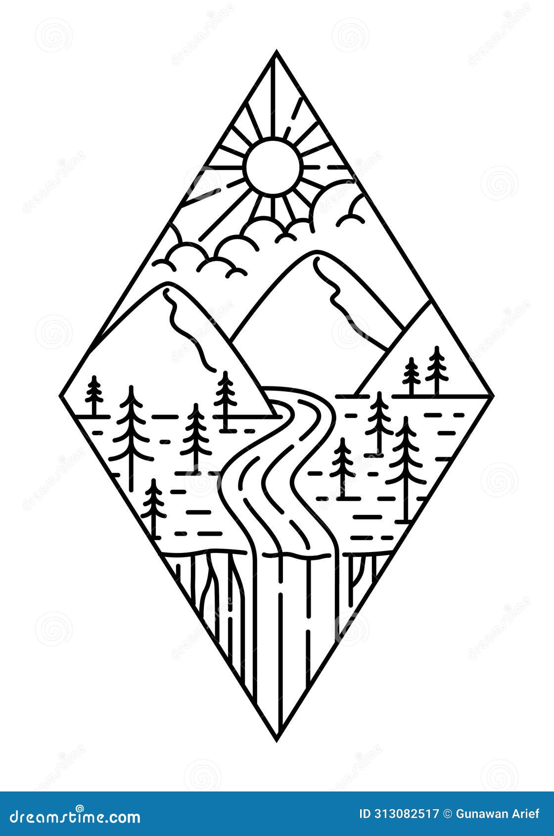 Beautiful Nature Line Art Illustration Vector Stock Vector ...