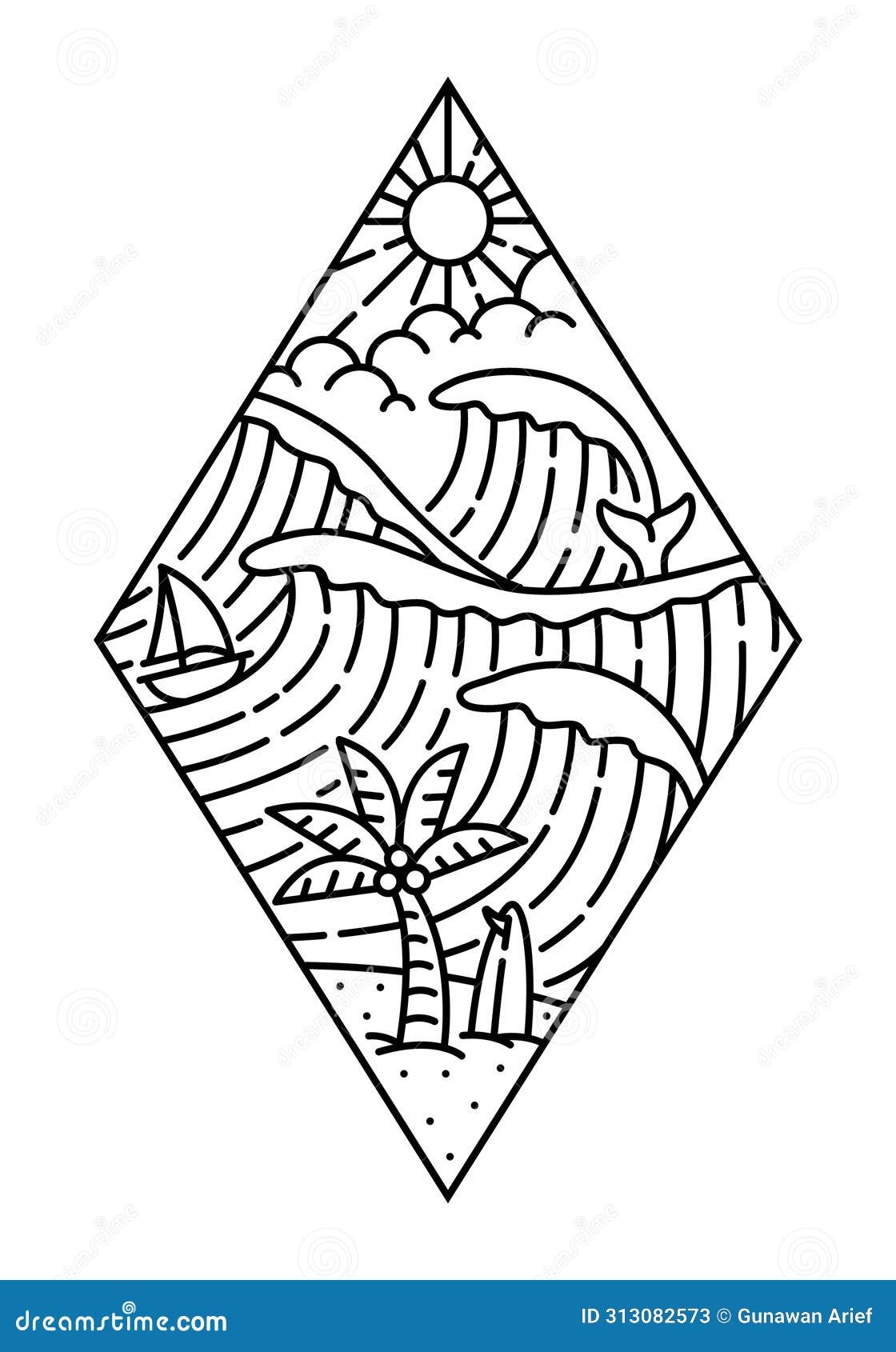 Beautiful Nature Line Art Illustration Vector Stock Vector ...