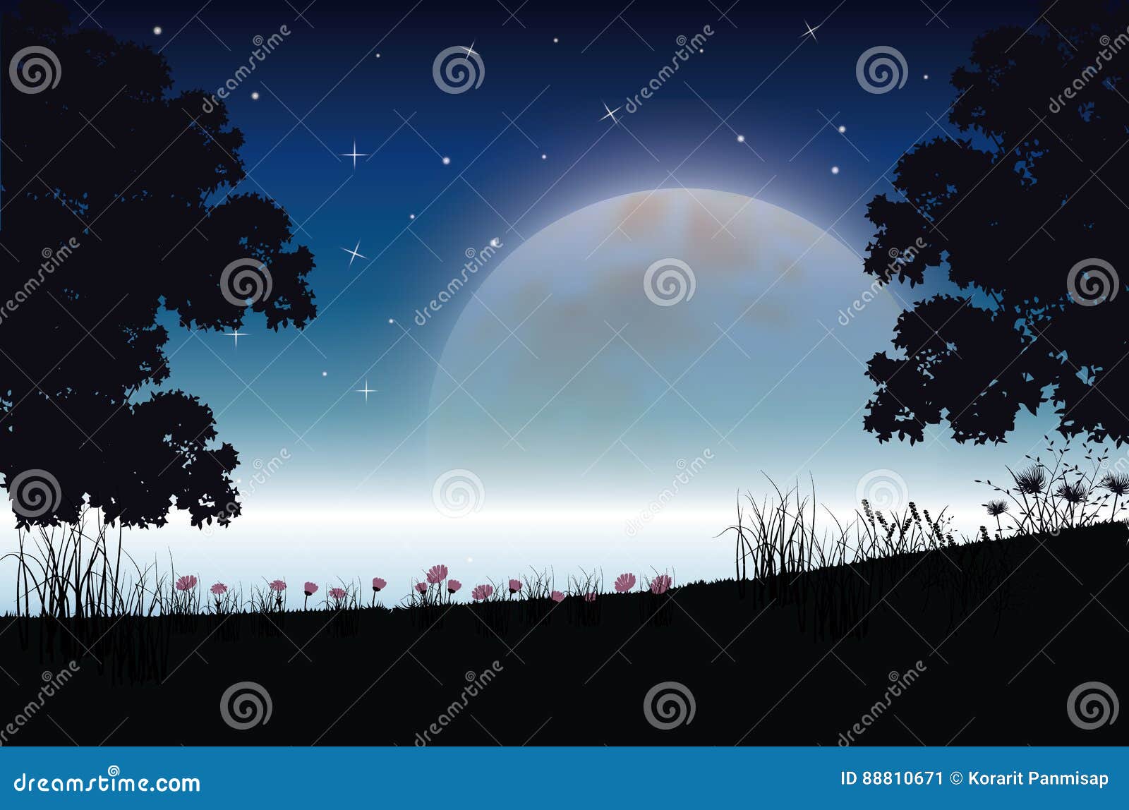 Beautiful Nature at Night, Vector Illustrations Stock Vector ...