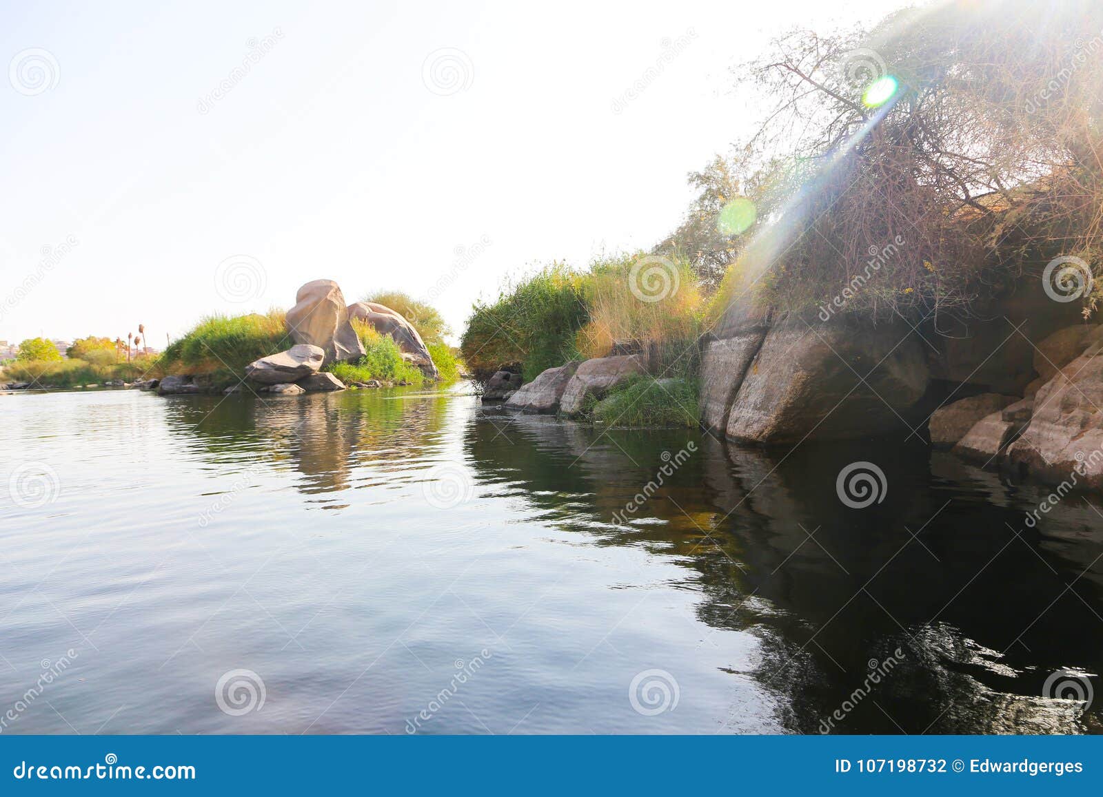 Nile River Aswan, Egypt stock photo. Image of peaceful - 107198732