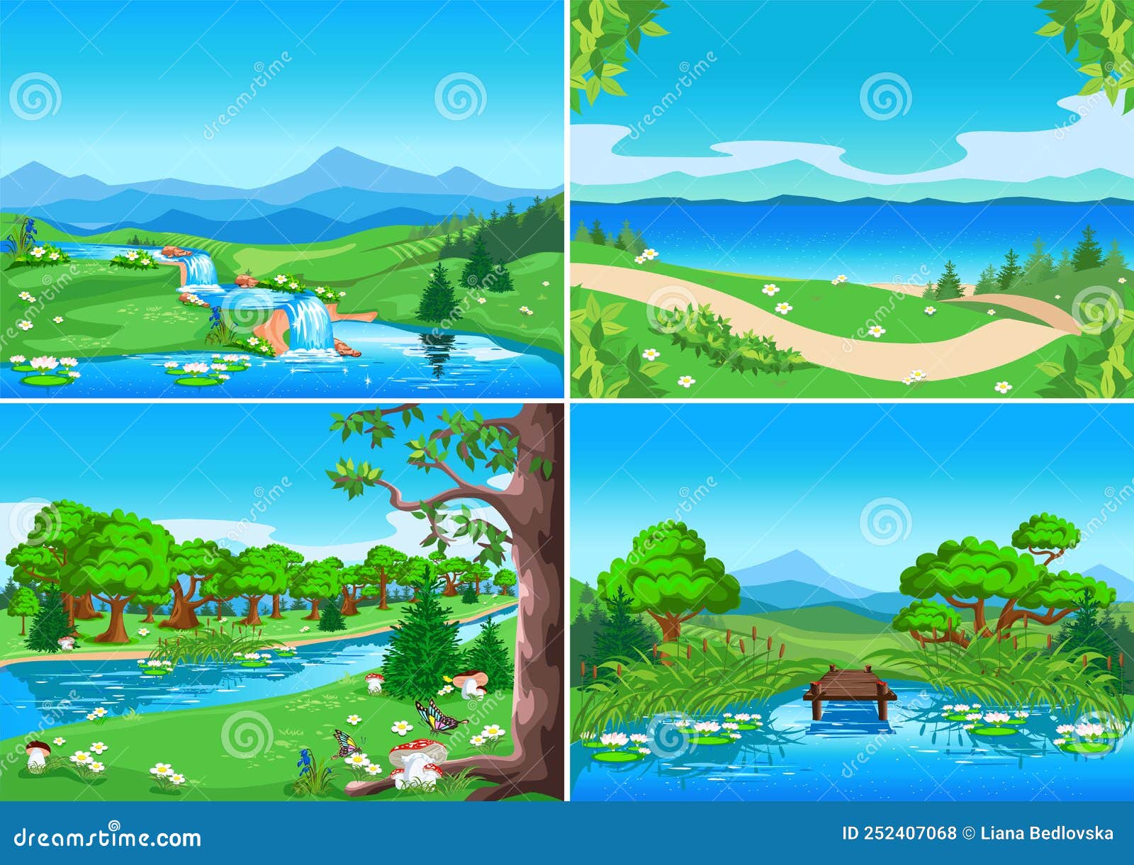 Set of Vector Horizontal Illustrations of Beautiful Nature Stock Vector ...