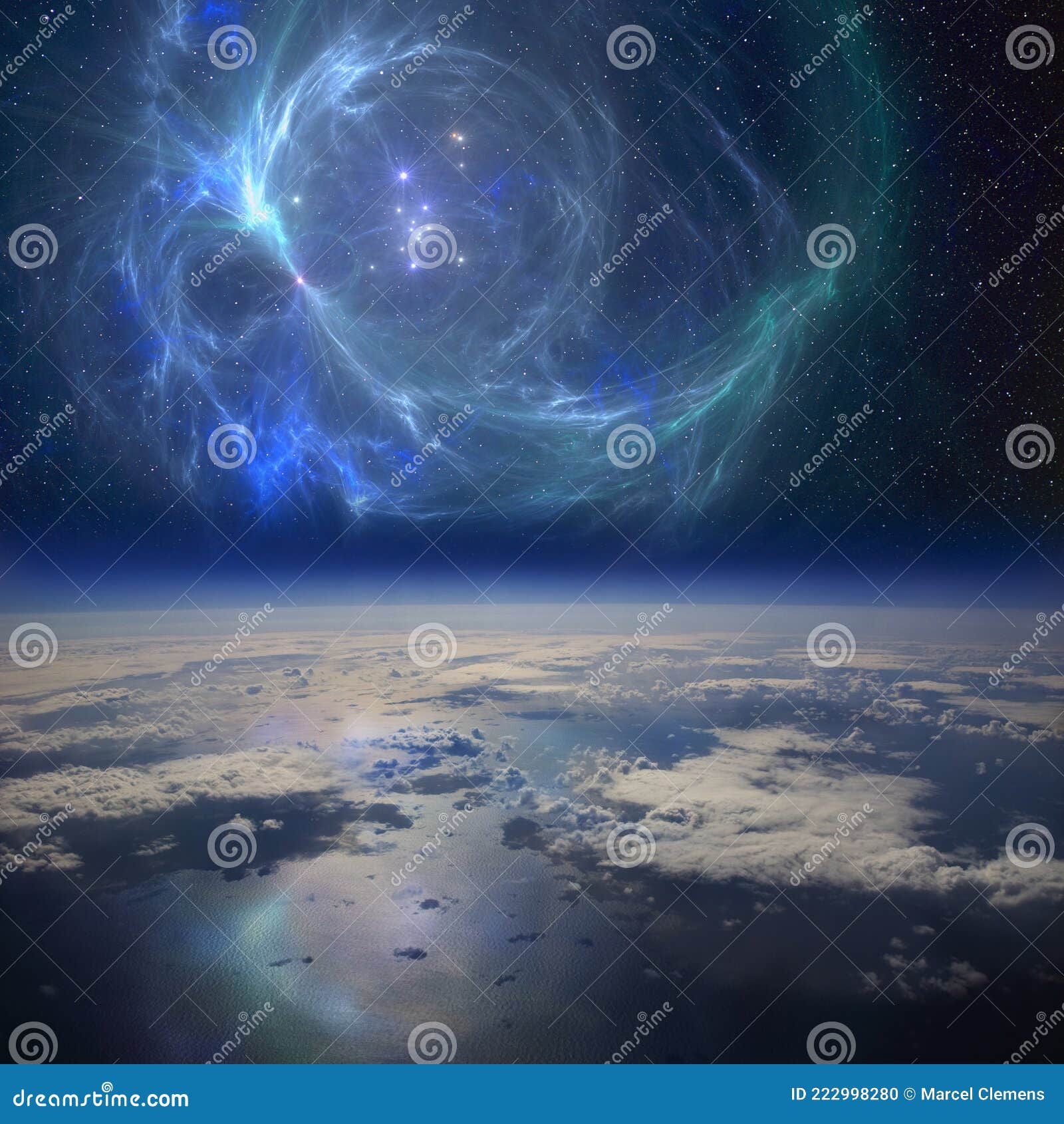 A Beautiful Nebula Above the Earth Stock Photo - Image of ocean, nebula ...