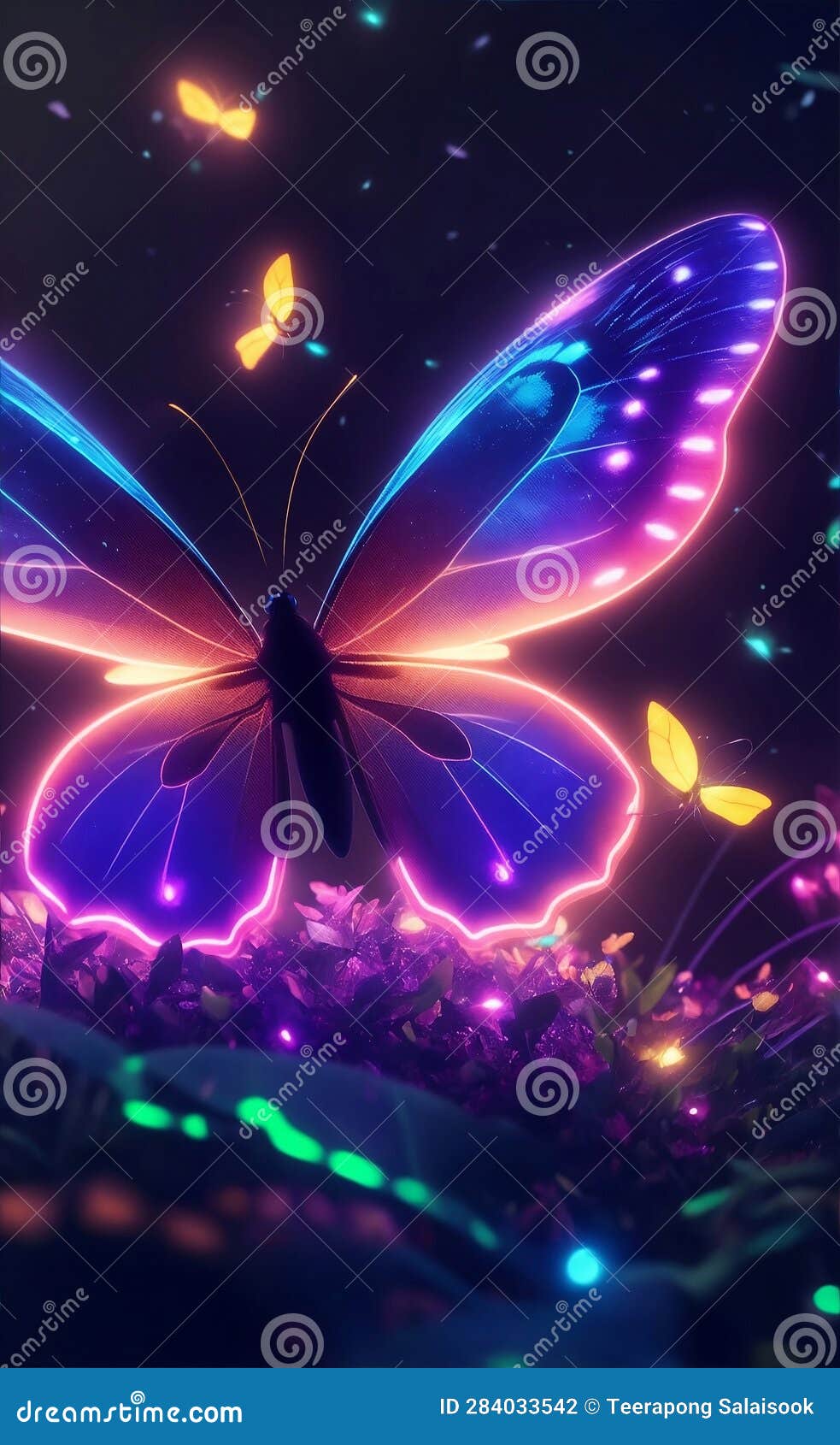 A Beautiful Neon Glow Butterfly, Generative AI Illustration Stock ...