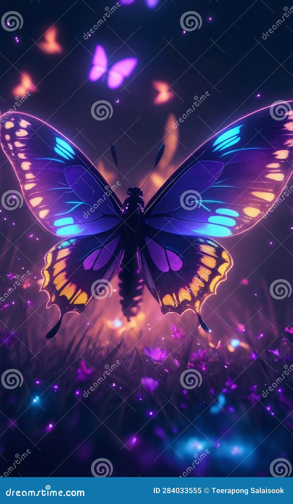 A Beautiful Neon Glow Butterfly, Generative AI Illustration Stock ...