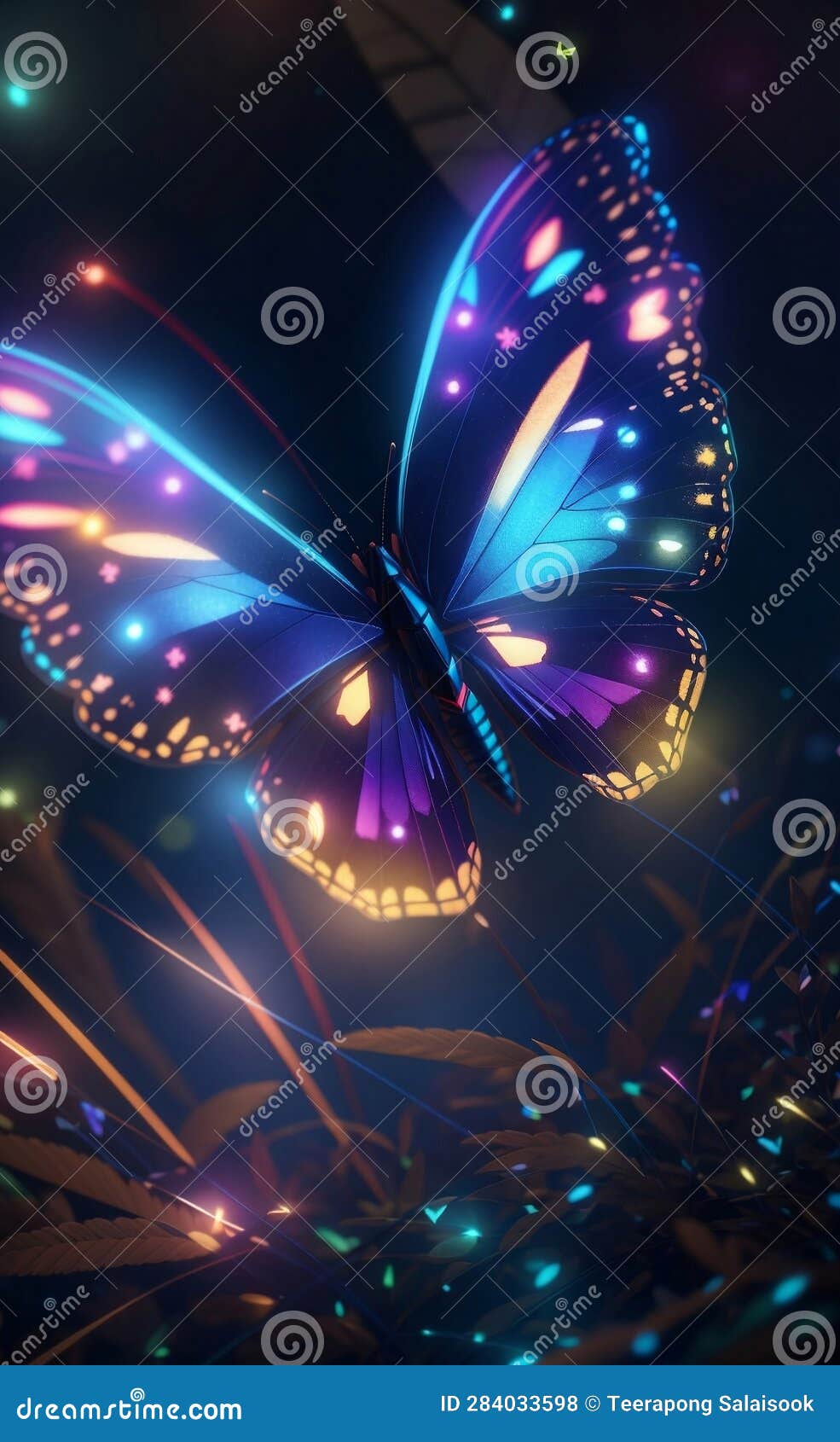A Beautiful Neon Glow Butterfly, Generative AI Illustration Stock ...