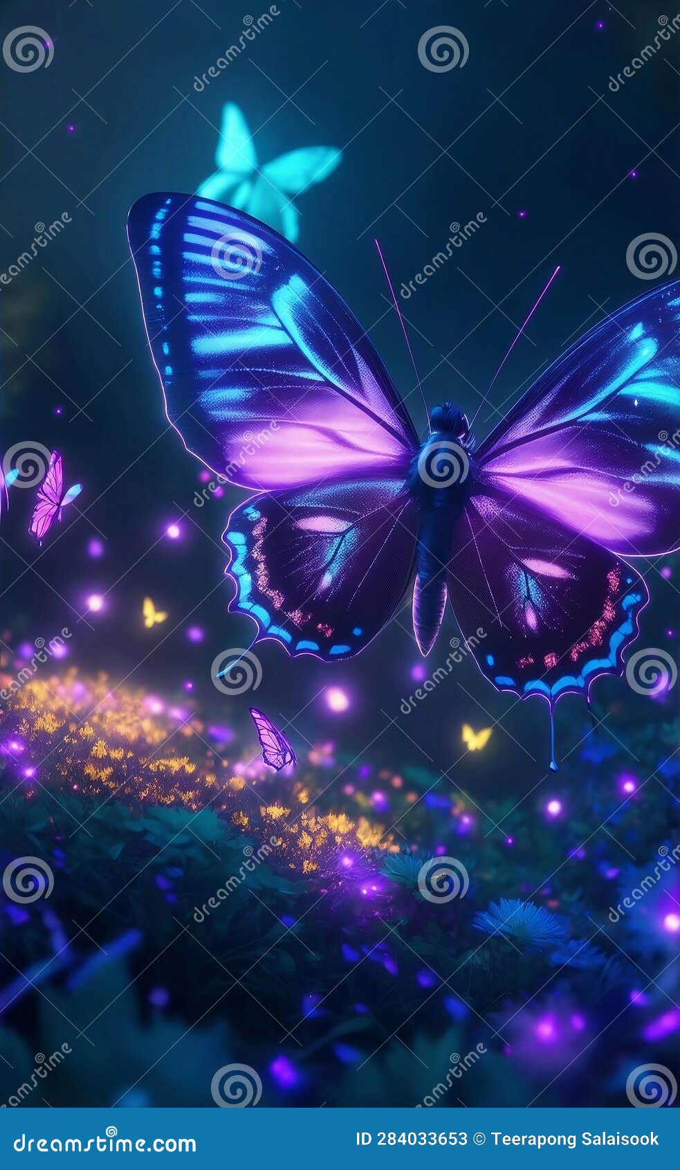 A Beautiful Neon Glow Butterfly, Generative AI Illustration Stock ...