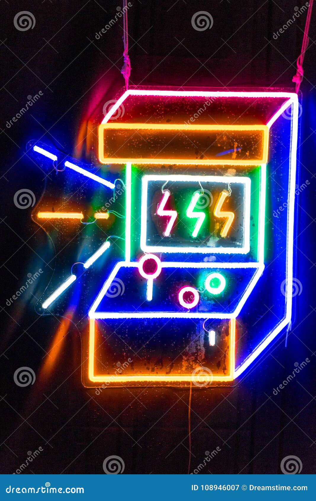 Neon Lights of Arcade Machine Stock Image - Image of arcade, machine ...