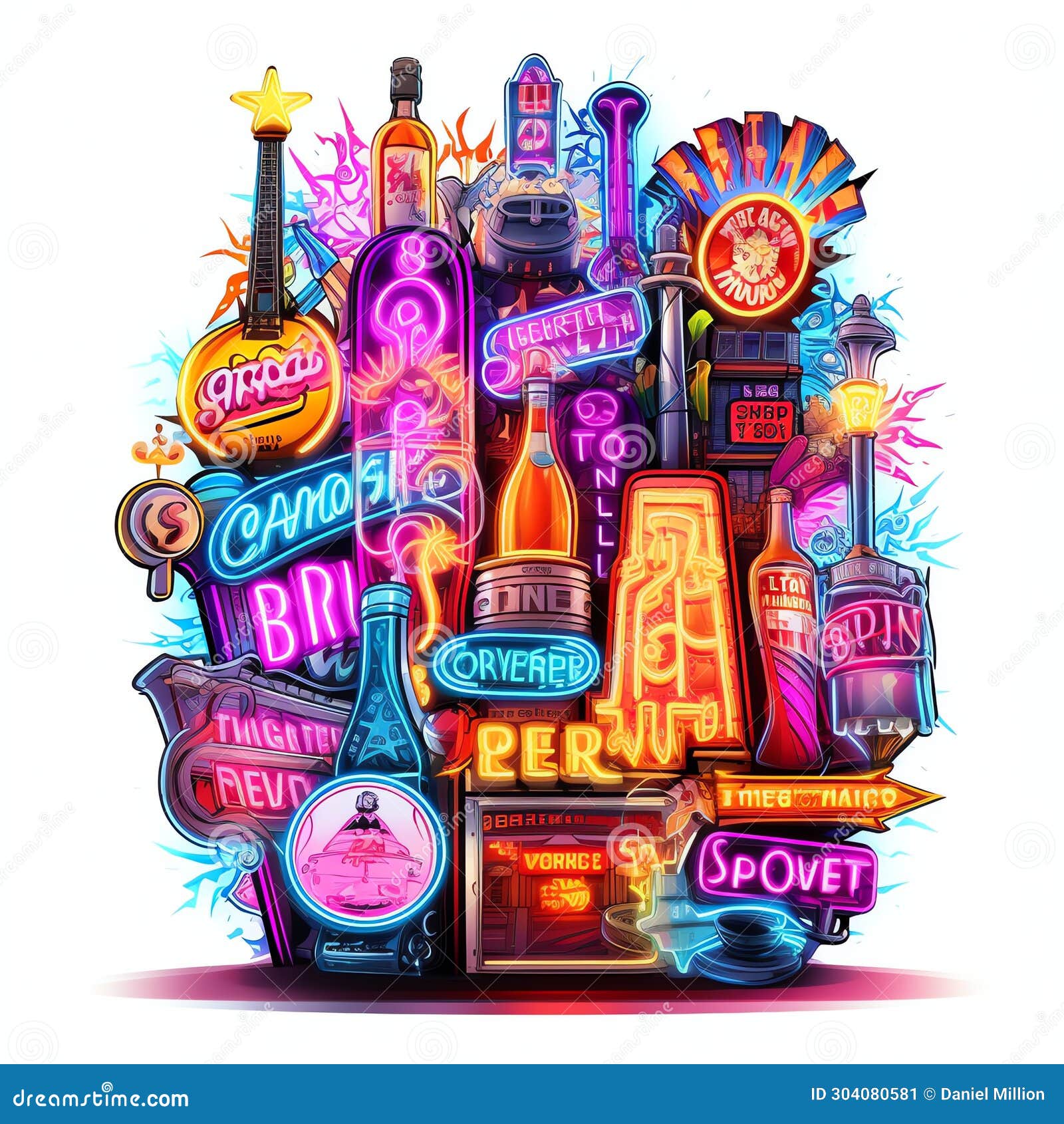 Beautiful Neon Signs Clipart Illustration Royalty-Free Cartoon ...