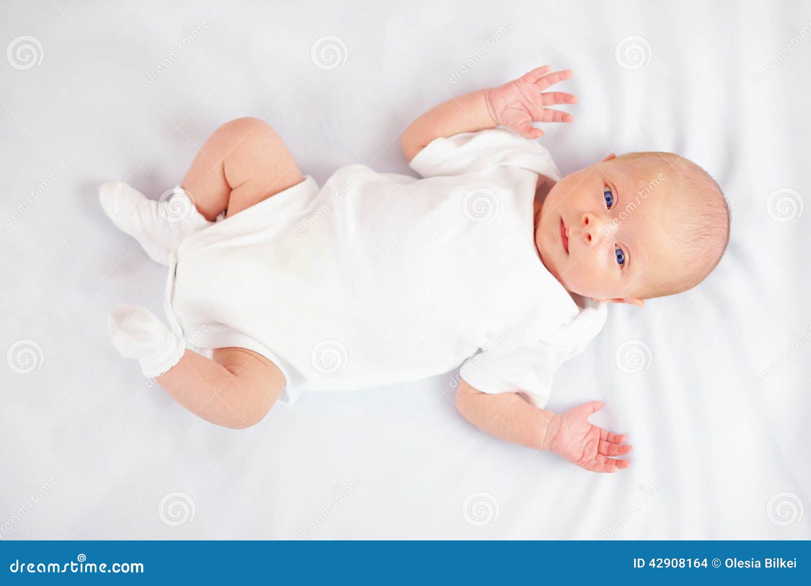 Beautiful Newborn Baby on White, Three Weeks Old Stock Photo - Image of ...