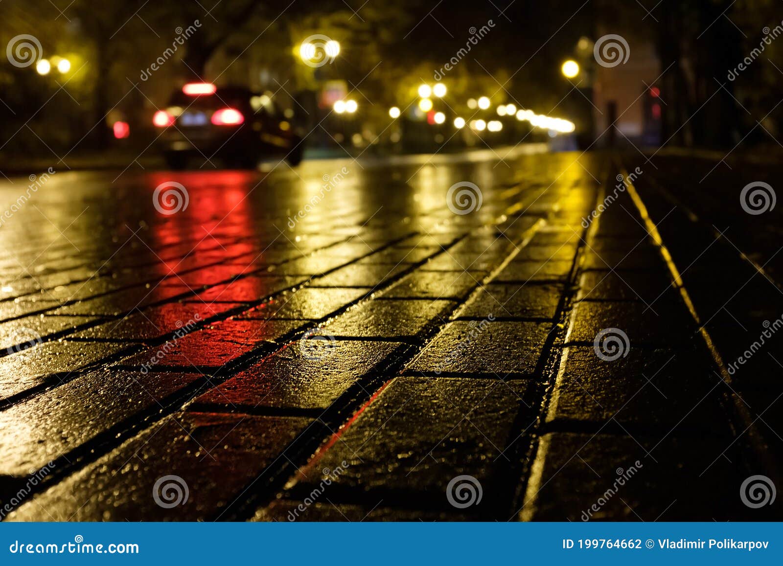 Beautiful Night Pavement in the City after Rain Stock Photo - Image of ...