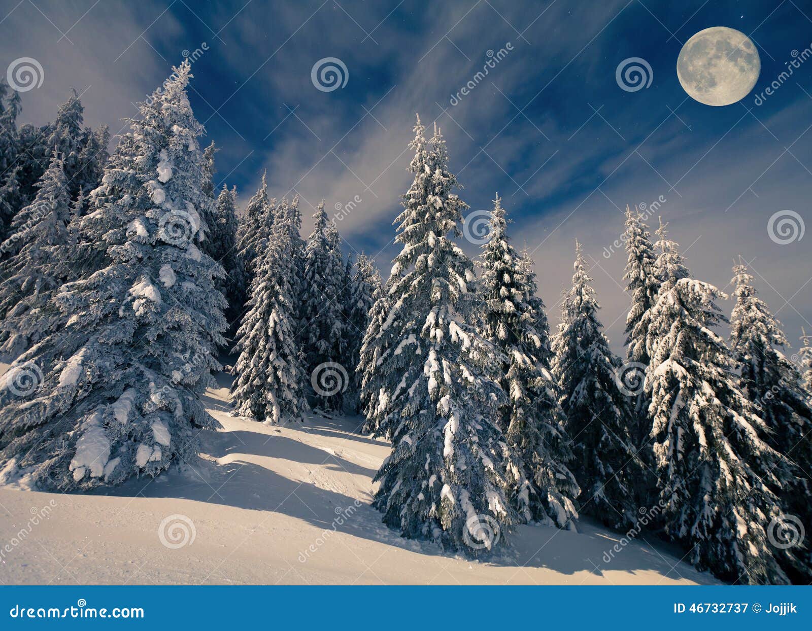 Beautiful Night Scenery in Mountains at Winter Stock Image - Image of ...