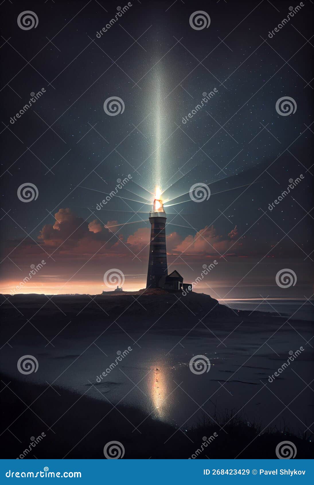 Beautiful Night Sky Behind a Shining Lighthouse Stock Image - Image of ...