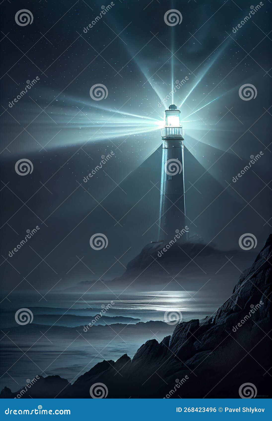 Beautiful Night Sky Behind a Shining Lighthouse Stock Photo - Image of ...
