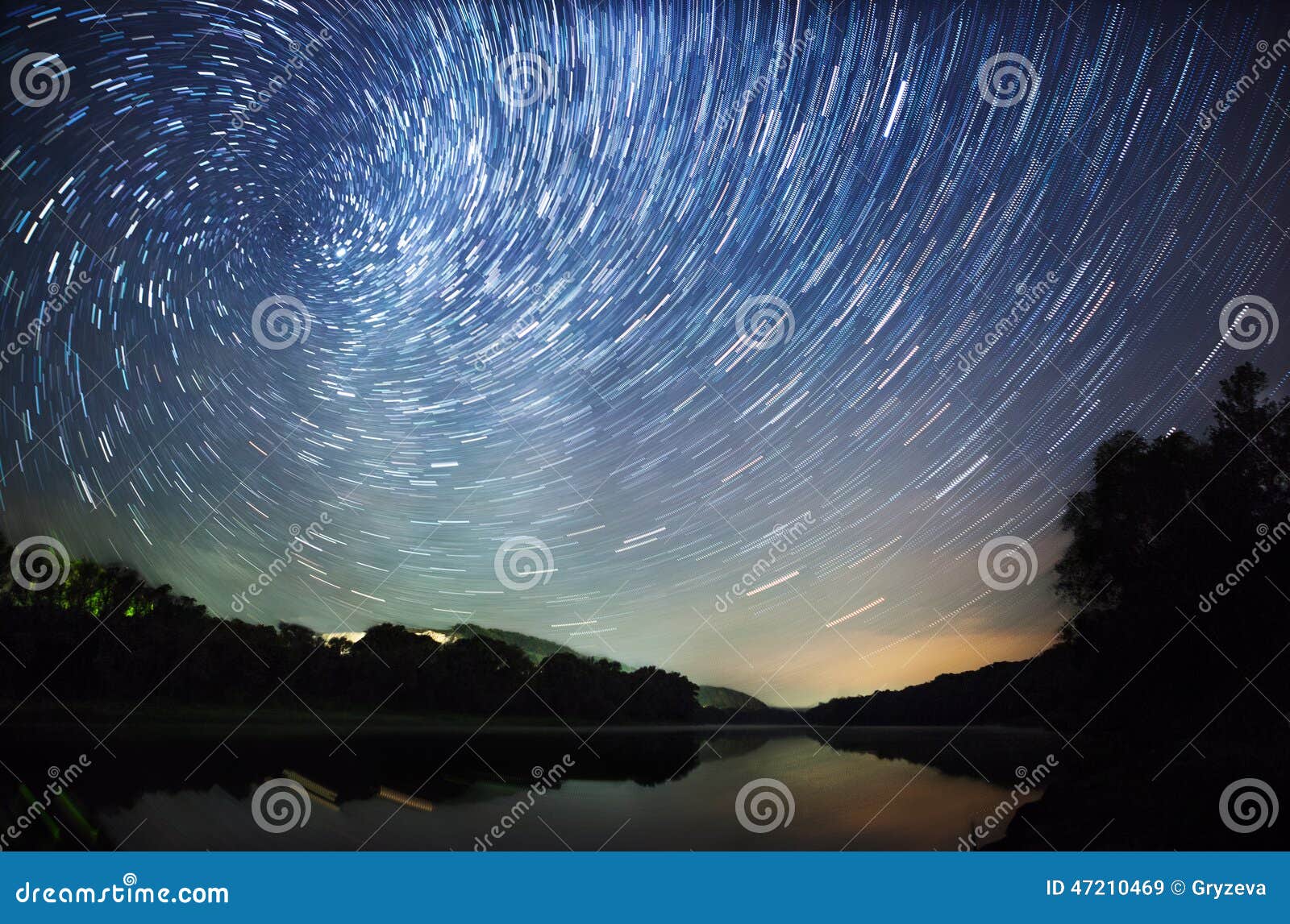 Beautiful Night Sky, The Milky Way, Star Trails And The Trees Royalty ...