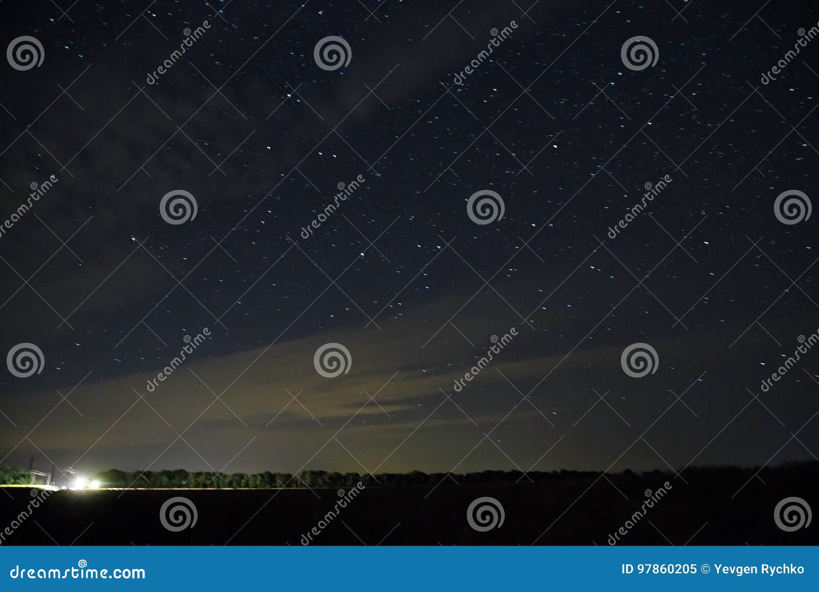 Beautiful Night Sky with Stars. Clouds Over Field Stock Image - Image ...